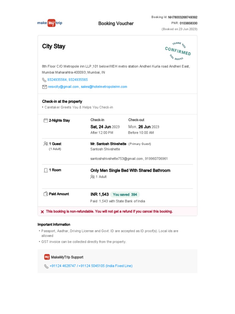 Booking Confirmation Voucher-1 | PDF
