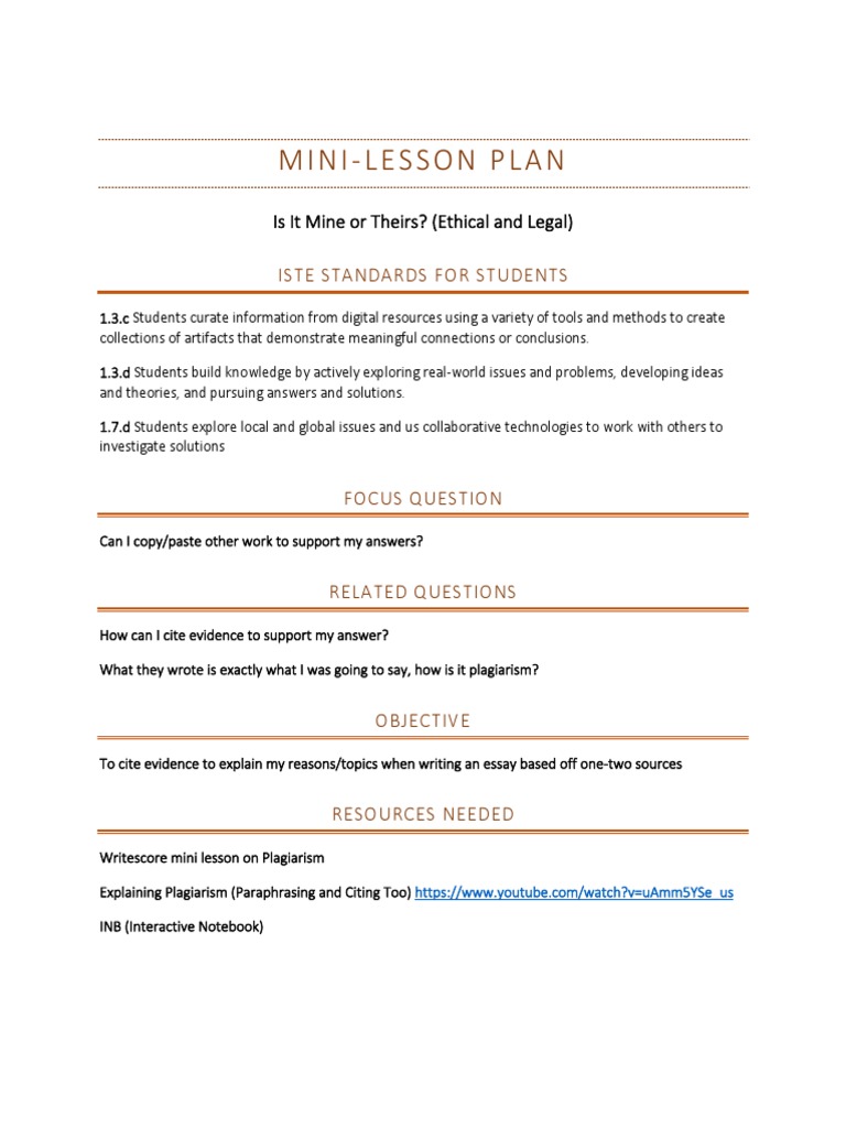 Mini-Lesson 3 Ethical and Legal Mini-Lesson | PDF | Plagiarism | Essays