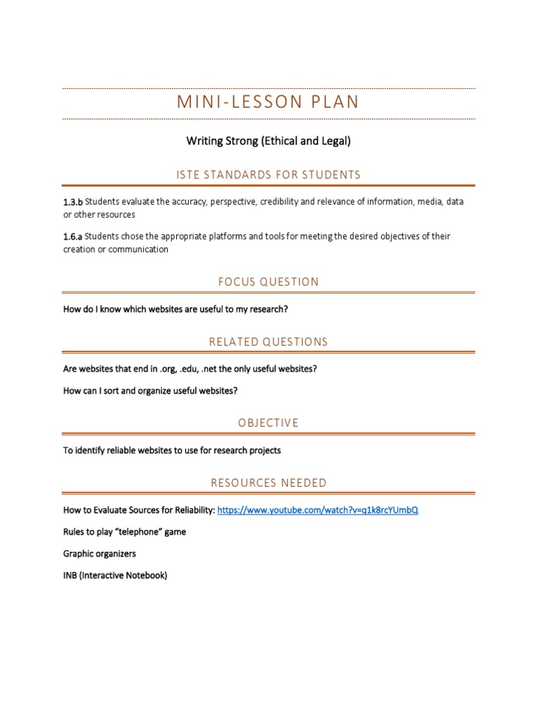 Mini-Lesson 4 Ethical and Legal Mini-Lesson | PDF | Teachers | Internet
