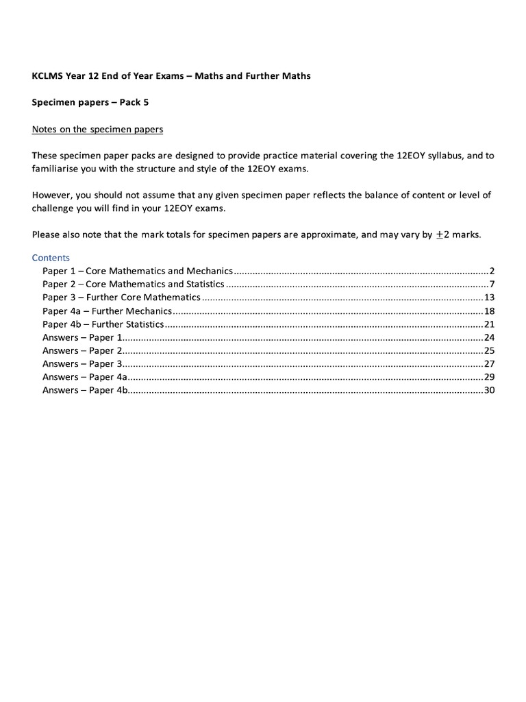 Preparations for Further maths year 1 paper a-level | PDF
