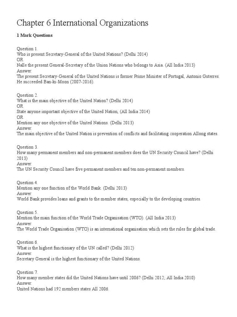 Overview of Key International Organizations | PDF | United Nations ...