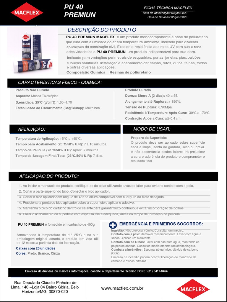 Fispq Ficha Tecnica Pu 40 Premiun Macflex | PDF | Embalagem e rotulagem ...