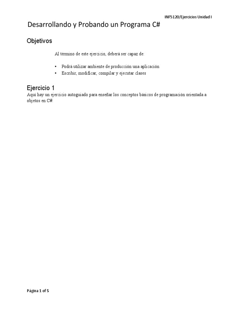 INF 5120 Mandato Ejercicio Unidad 1 | Descargar gratis PDF | C Sharp (lenguaje de programación ...