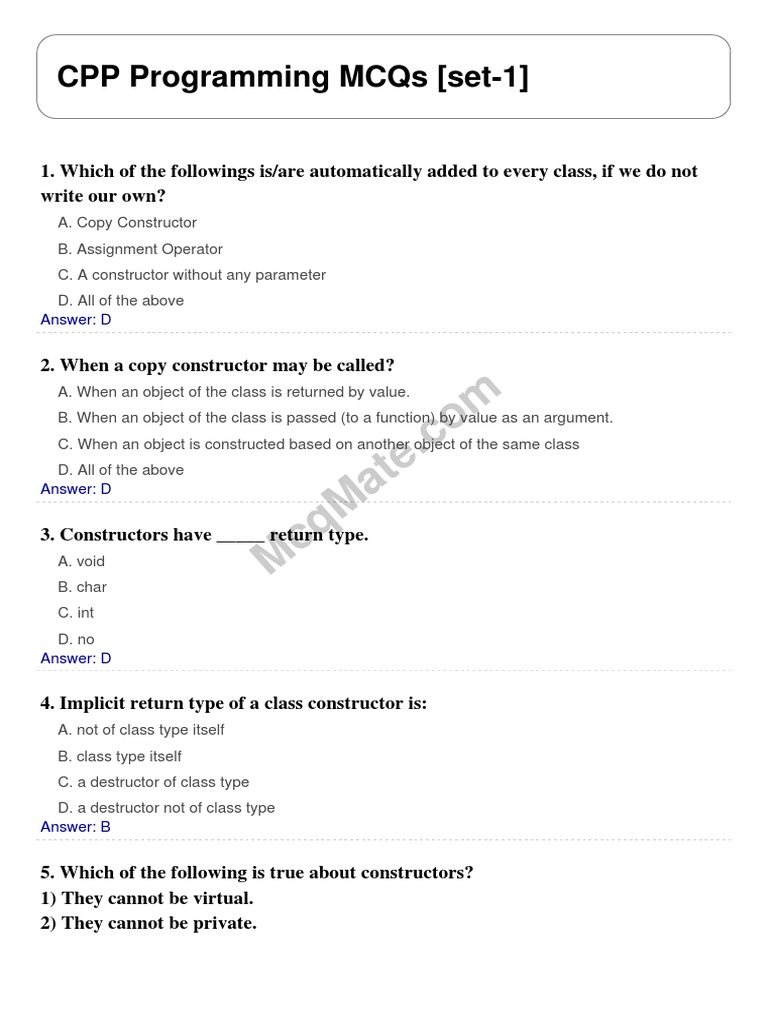 Cpp Programming Set 1 Pdf Class Computer Programming Method Computer Programming