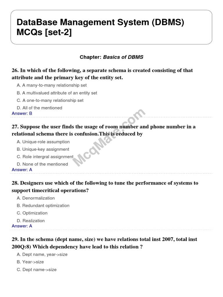 Database Management System Dbms Set 2 | PDF | Conceptual Model | Databases