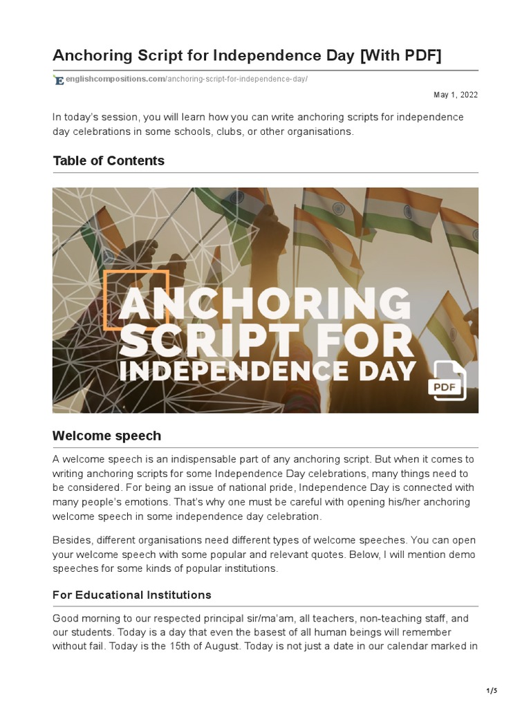 Independence Day Anchoring Script in English | PDF | Mahatma Gandhi