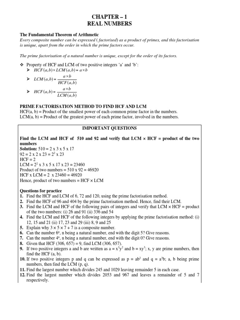 Real Number CH 1 | PDF | Factorization | Numbers
