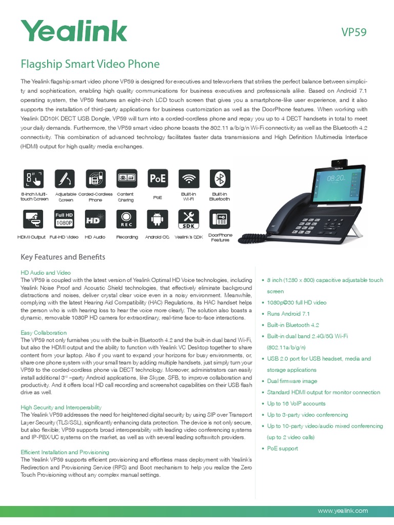 Yealink VP59 Datasheet | PDF | Telephone | Bluetooth