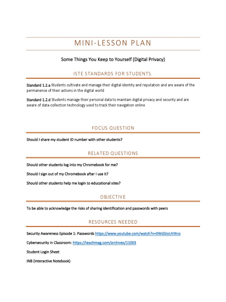 Mini-Lesson 1 Digital Identity Privacy Mini-Lesson | PDF | Password ...