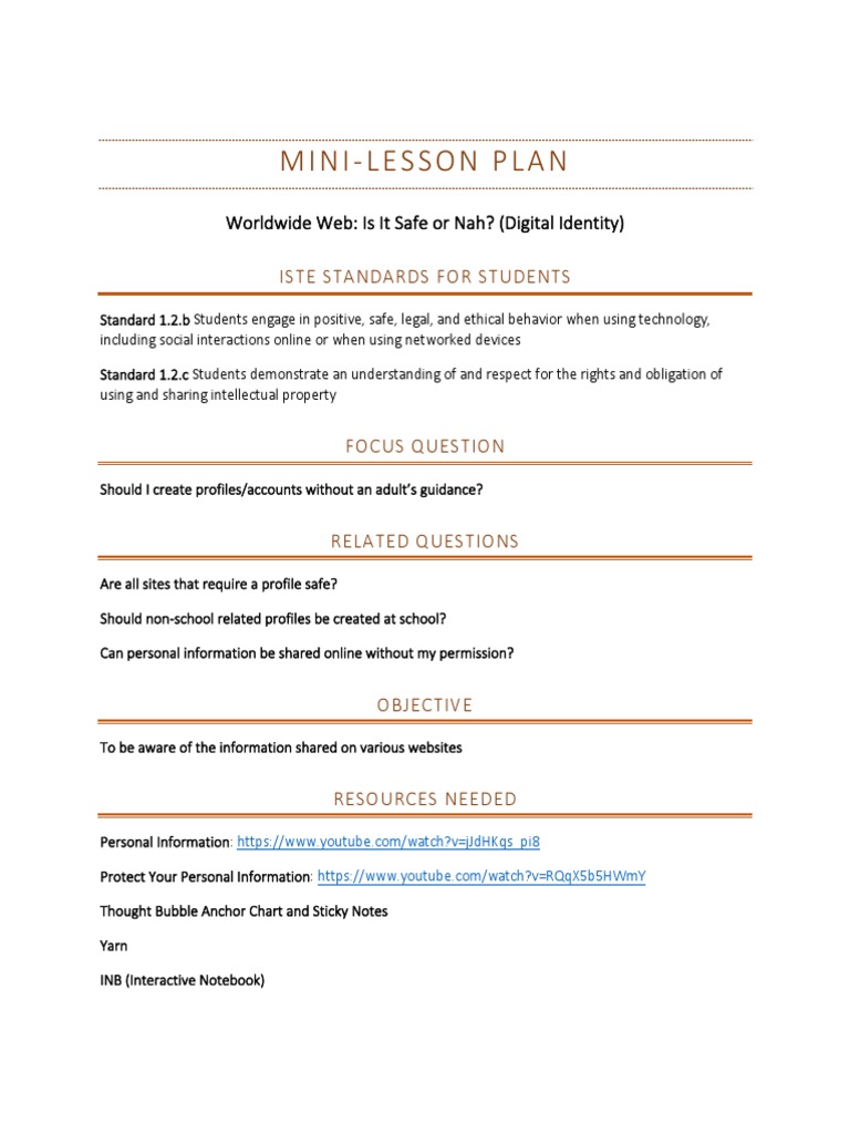 Mini-Lesson 2 Digital Identity Privacy Mini-Lesson | PDF | Teachers ...