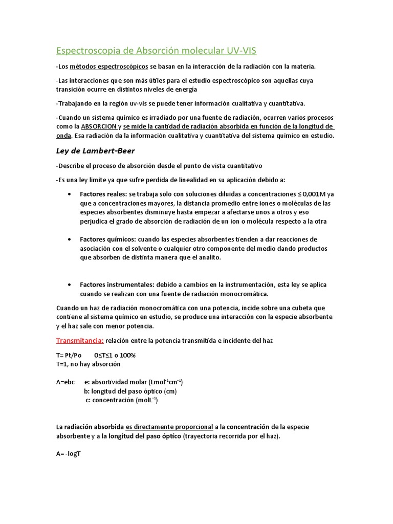 Absorcion Molecular Uv Vis Pdf Absorción Radiación