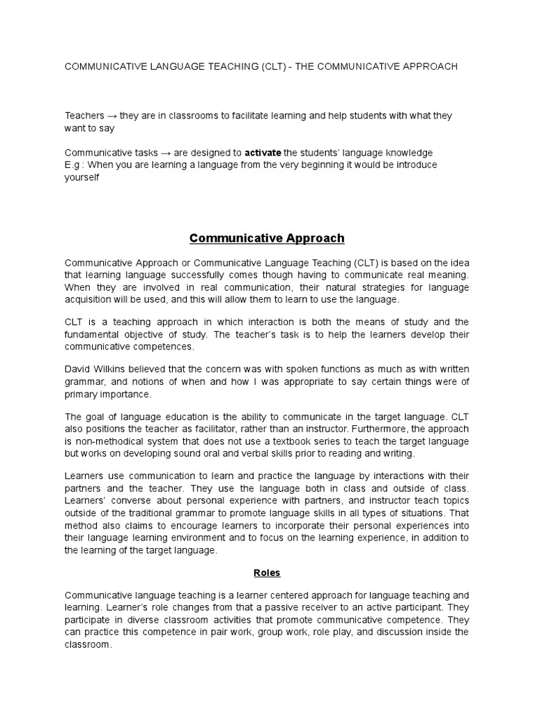 Communicative Language Teaching (CLT) - The Communicative Approach | PDF | Language Education ...