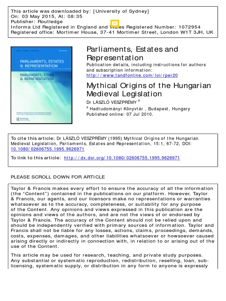 Mythical Origins of The Hungarian Medieval Legislation | PDF | Hungary
