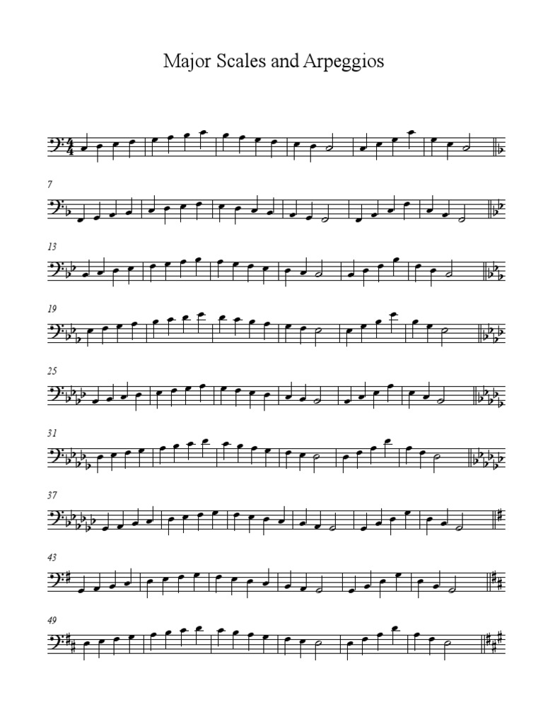12 Major Scales Bass Clef | PDF | Musical Compositions | Music Theory