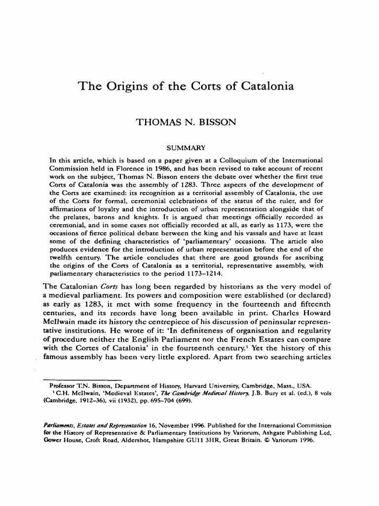 The Origins of The Corts of Catalonia | PDF | Catalonia | Parliament