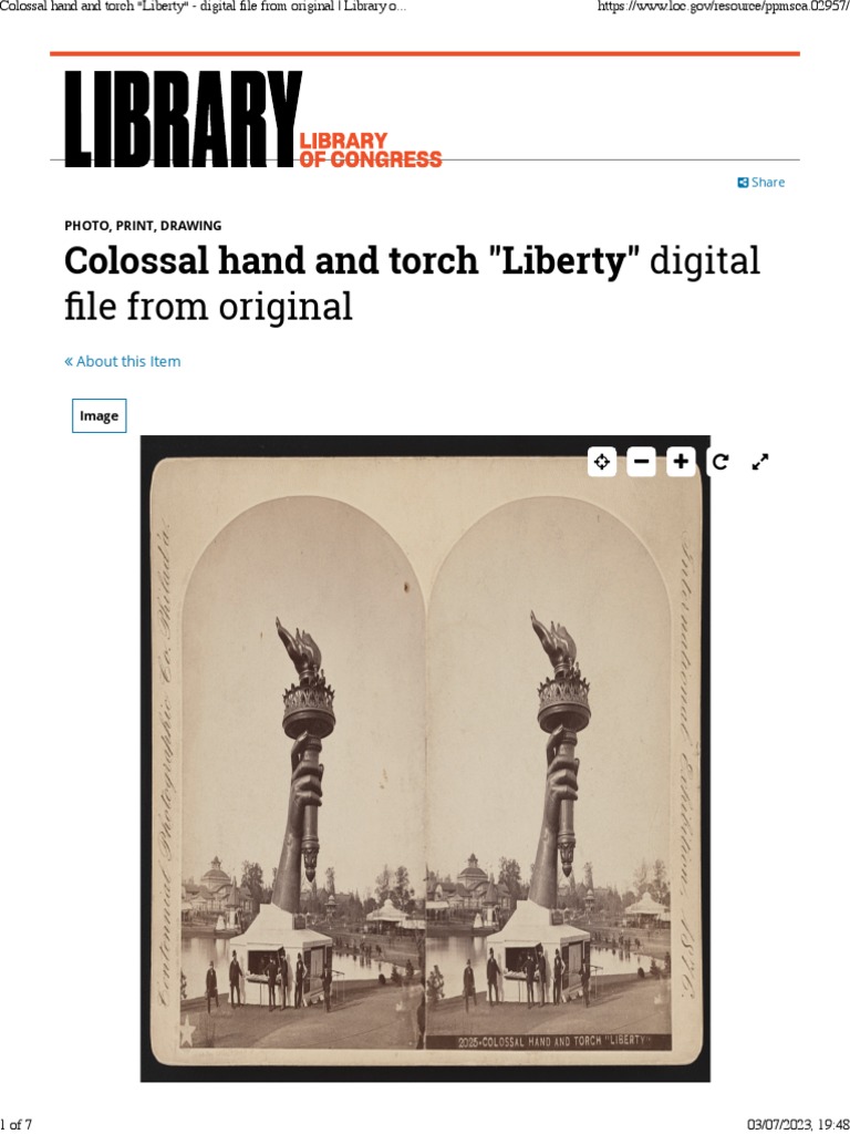 Colossal hand and torch Liberty - digital file from original Library of Congress | PDF ...