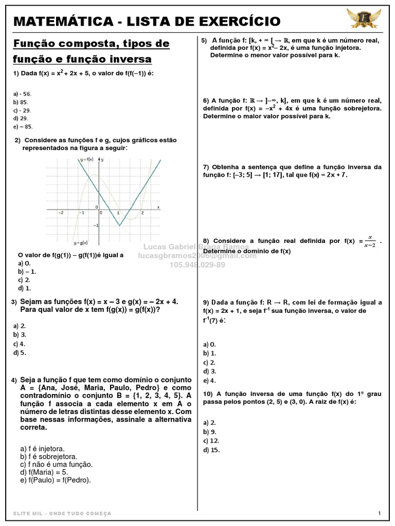 Exercícios de Funções Matemáticas | PDF | Função (Matemática) | Análise