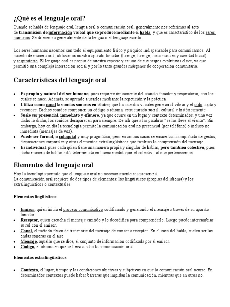 Lenguaje Oral y Escrito: Características | PDF | Comunicación | Escritura