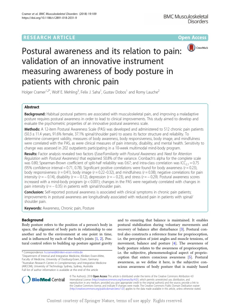 Postural Awareness Scale Validation | PDF | Pain | Osteoarthritis