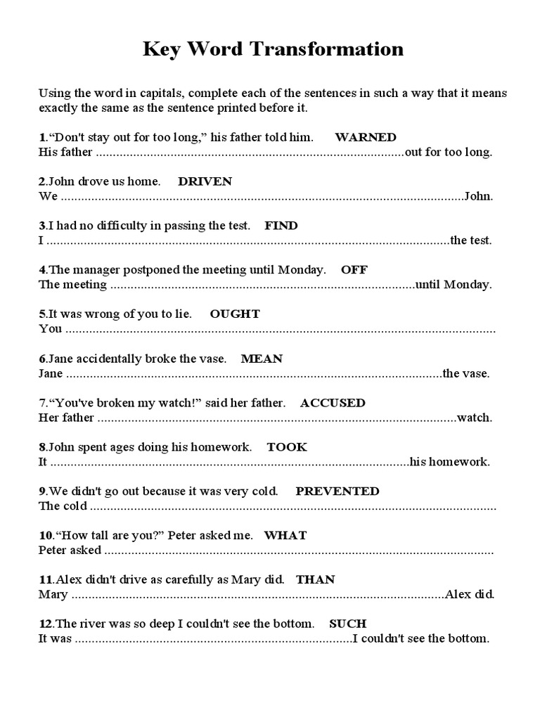 Key Word Transformation | PDF