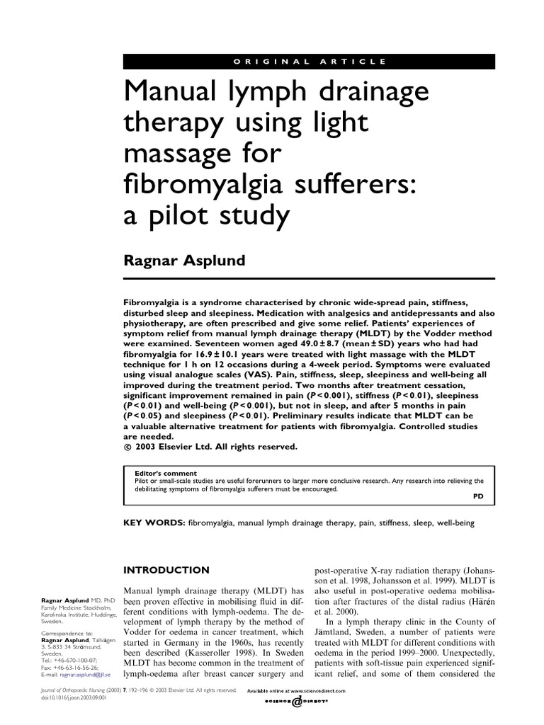 Manual Lymhatic Drainage and Fibromyalgia | PDF | Fibromyalgia | Placebo