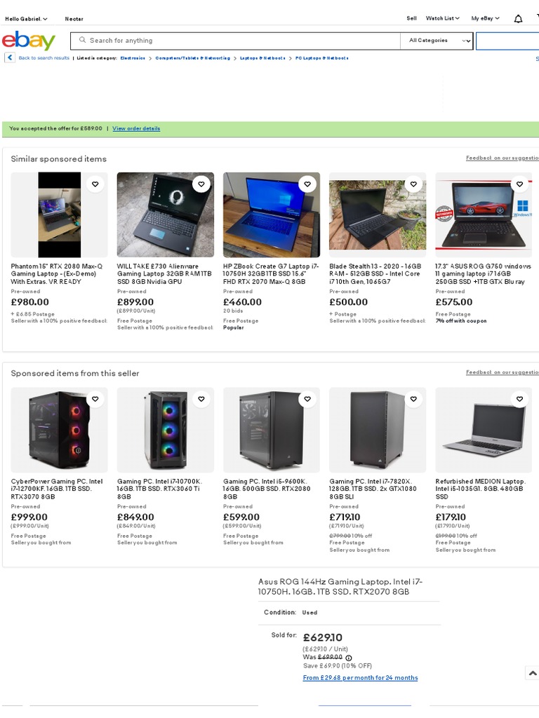 Asus ROG 144Hz Gaming Laptop. Intel I7-10750h. 16GB. 1TB SSD. RTX2070 ...