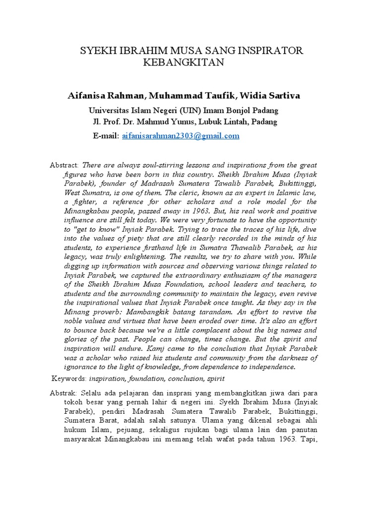 Artikel Syekh Ibrahim Musa Sang Inspirator Kebangkitan Oleh Kel.12 ...