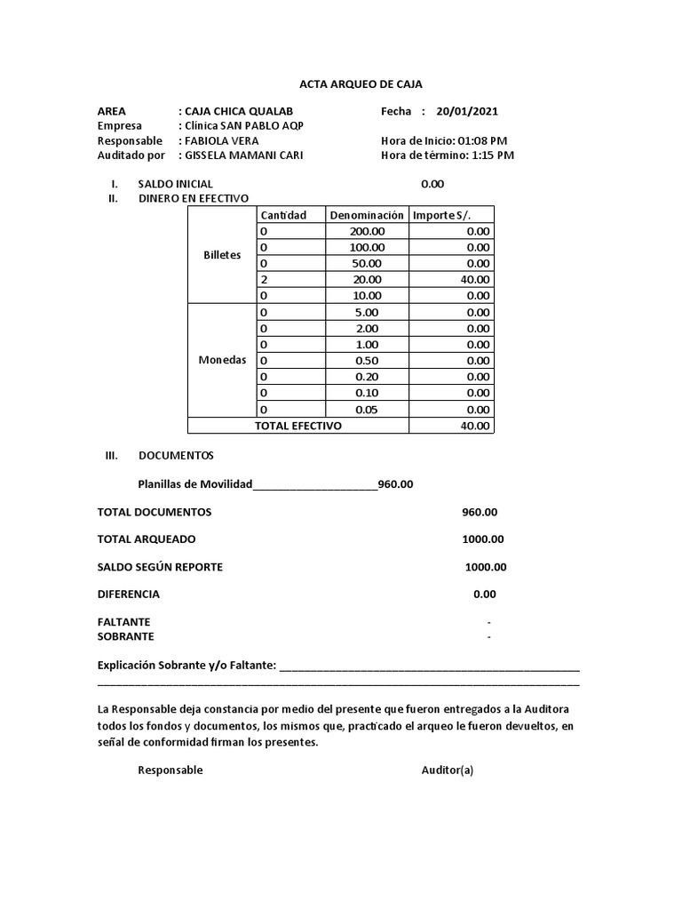 Arqueo de Caja Modelos | PDF