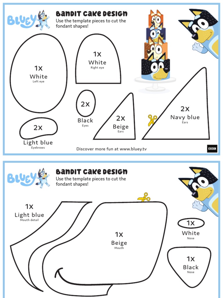 Cake Template Design Bandit Chilli Bluey and Bingo | PDF | Facial ...