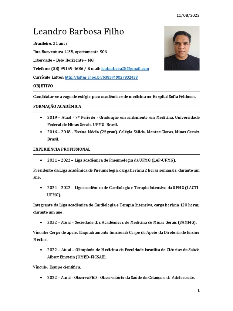 CURRICULO - Leandro Barbosa Filho | PDF | Remédio