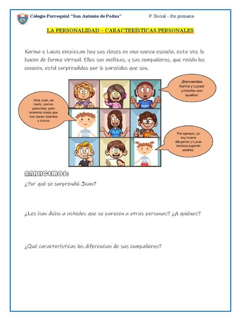 P. Social 1 SAP - 6to Personalidad y Caracteristicas. | PDF