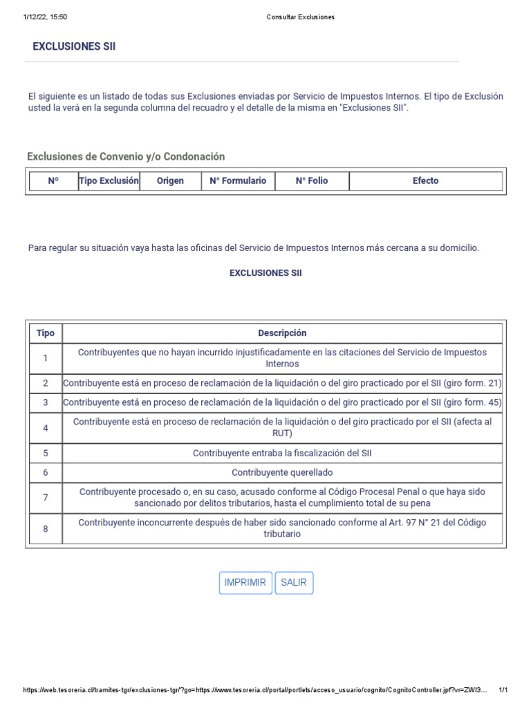 Exclusiones SII - TGR | PDF