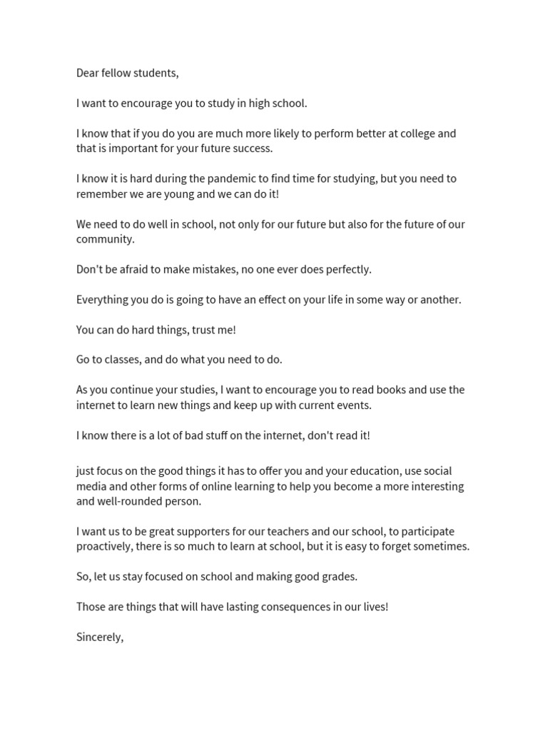 Encouragement for Fellow Students | PDF