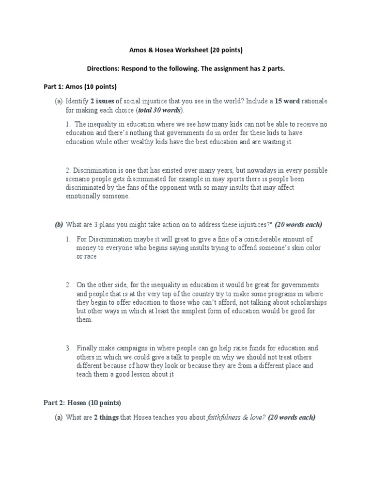 Amos & Hosea Worksheet - Adrian Calero | PDF