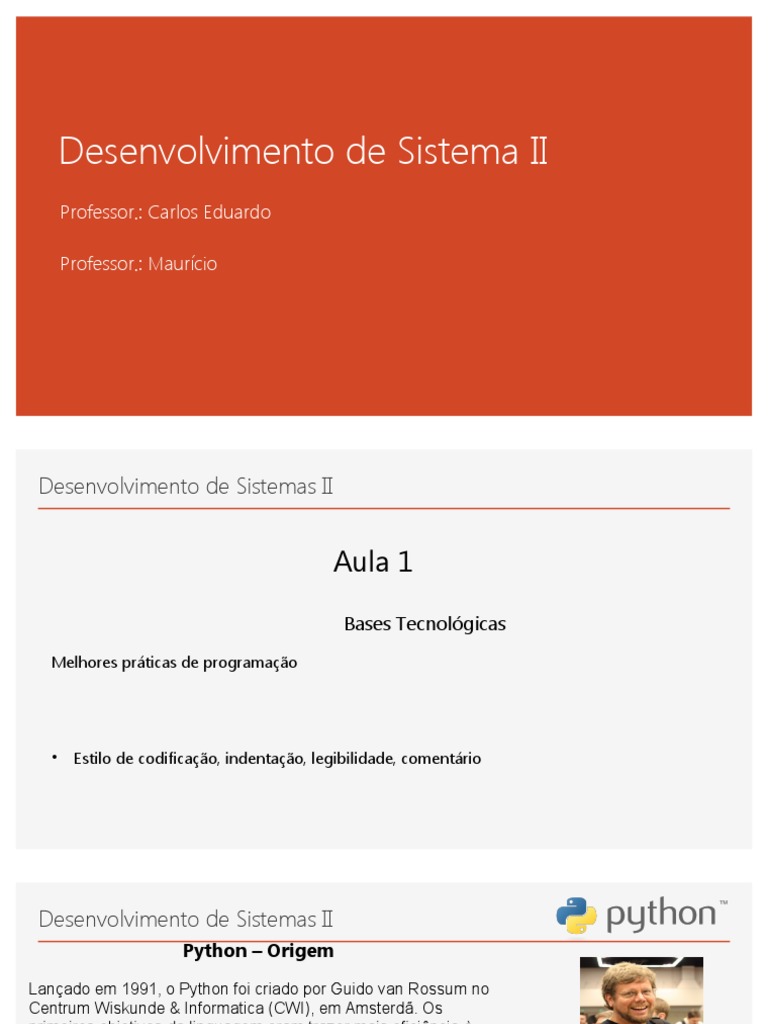 Desenvolvimento de Sistema II - Aula 1 | Descargar gratis PDF | Python ...