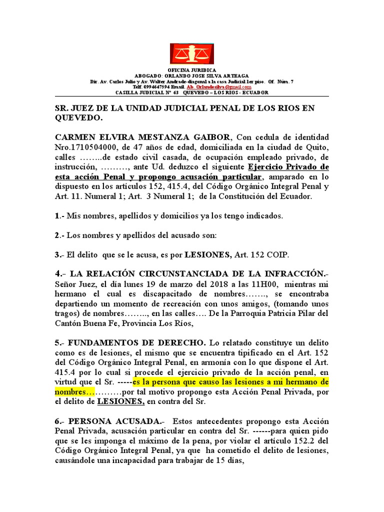 Modelo de Querella | PDF | Derecho penal | Violación