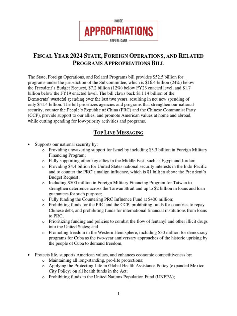 FY24 State Foreign Operations and Related Programs - Bill Summary | PDF ...