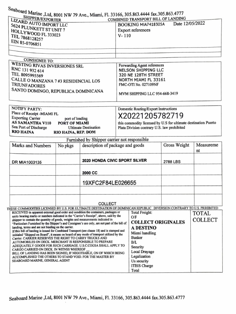 Seaboard: Shipper/Exporter | PDF | Cargo | Transport