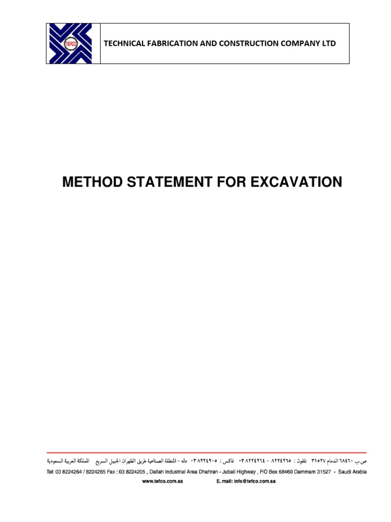 Method Statement-Excavation Sipchem Jubail | PDF | Soil | Excavation ...