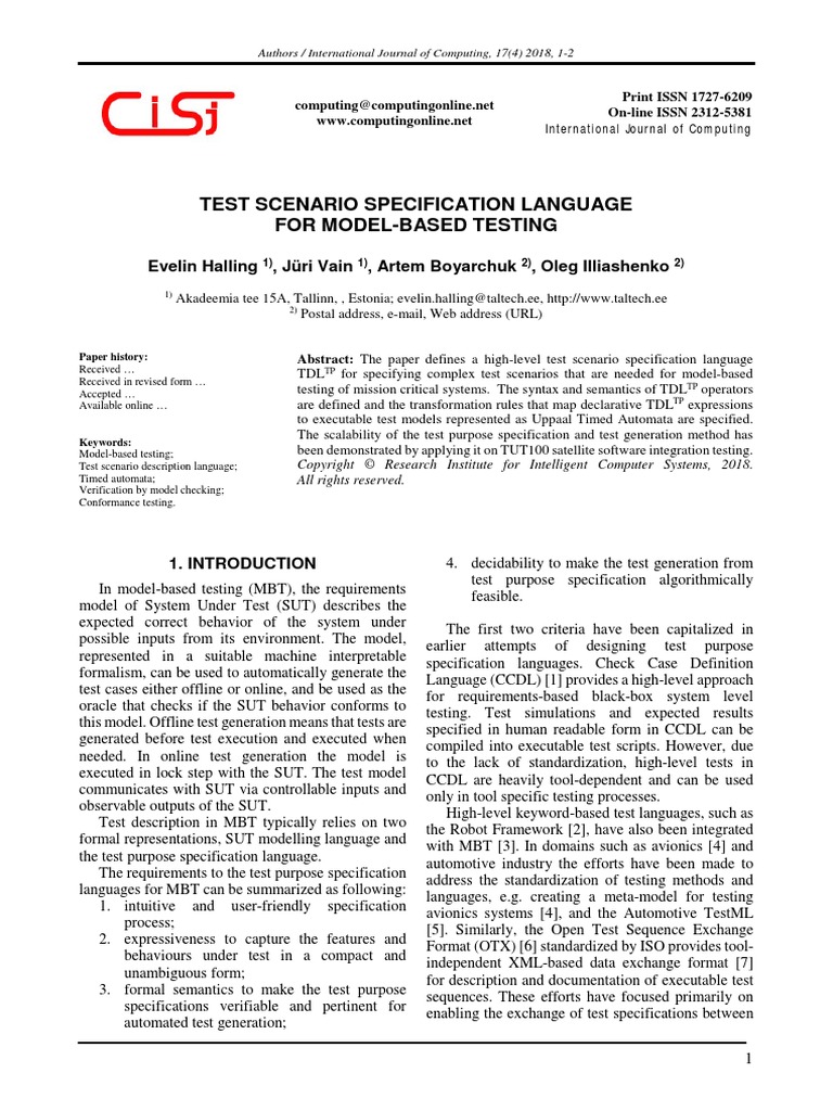 Test Scenario Specification Language For Model Based Testing Pdf Automata Theory Computing