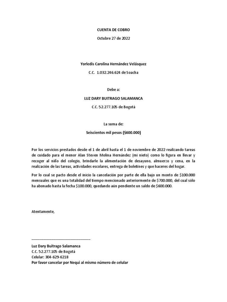 Cuenta de Cobro Plantilla | PDF