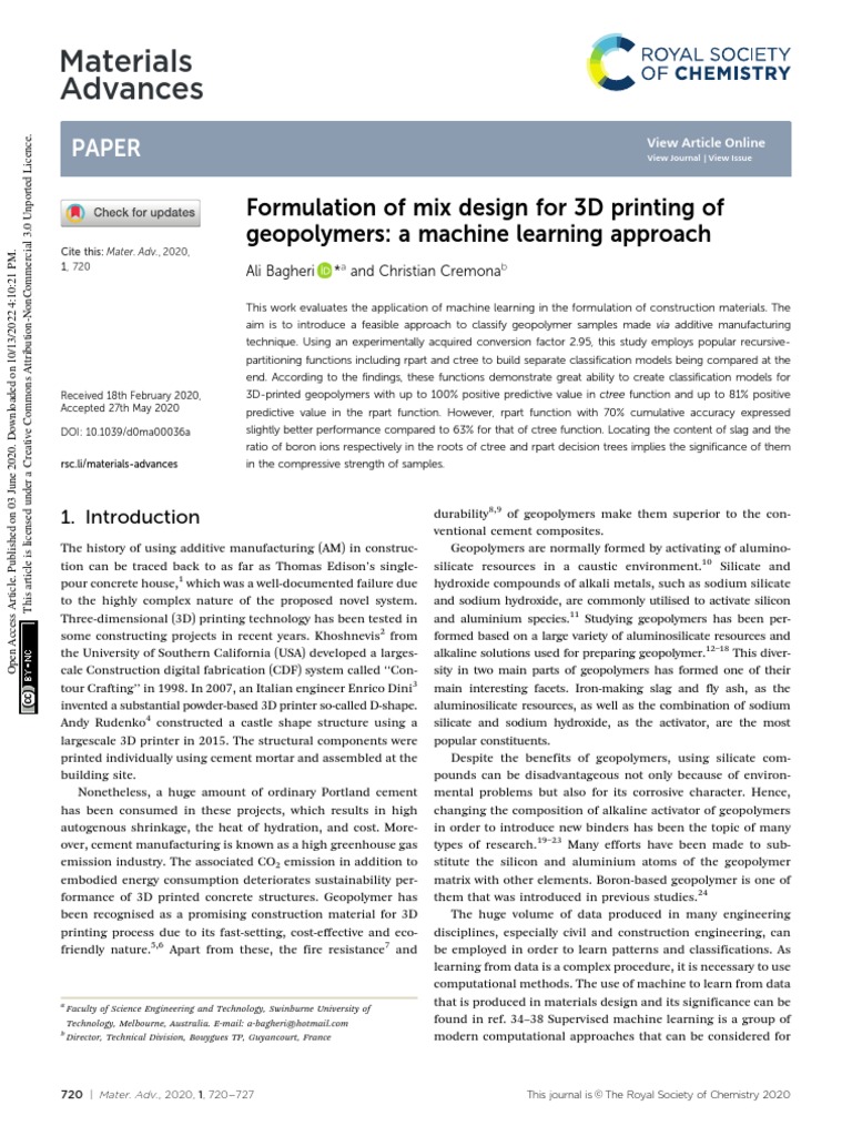 Formulation of Mix Design For 3D Printing of Geopolymers | PDF | Dependent And Independent ...