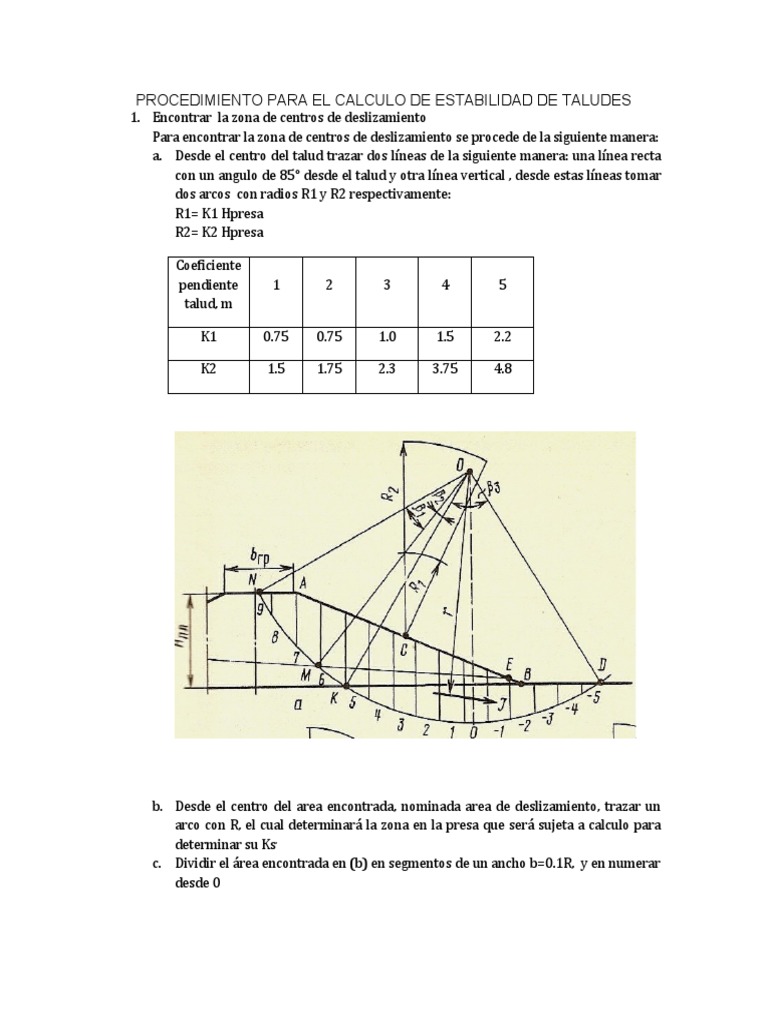 Presa de Arco Procedimiento para El Calculo de Estabilidad de Taludes | PDF | Fricción | Física ...