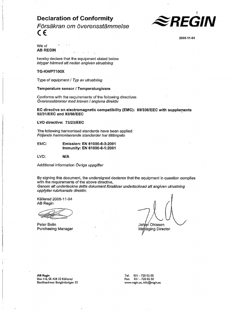 Deklaracija 202705-Conformity Decl. TG - KH - PT100X | PDF