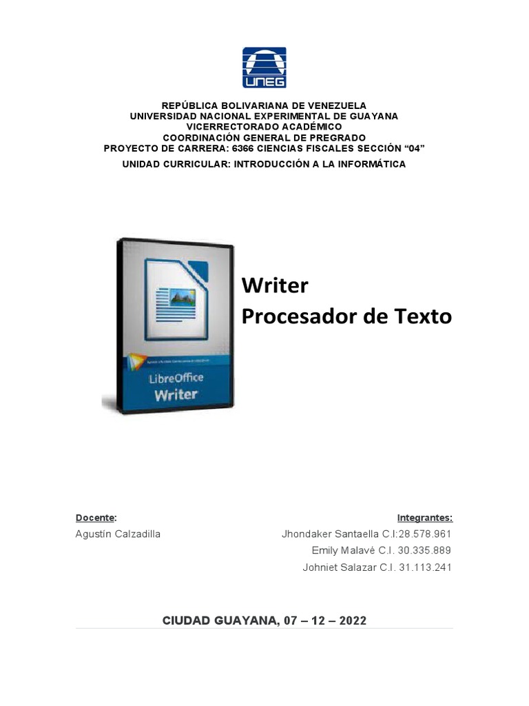 Trabajo Informatica Writer | PDF | Procesador de textos | Informática