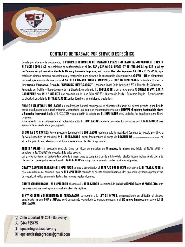 Modelo de Contrato 2023 | PDF | Salario