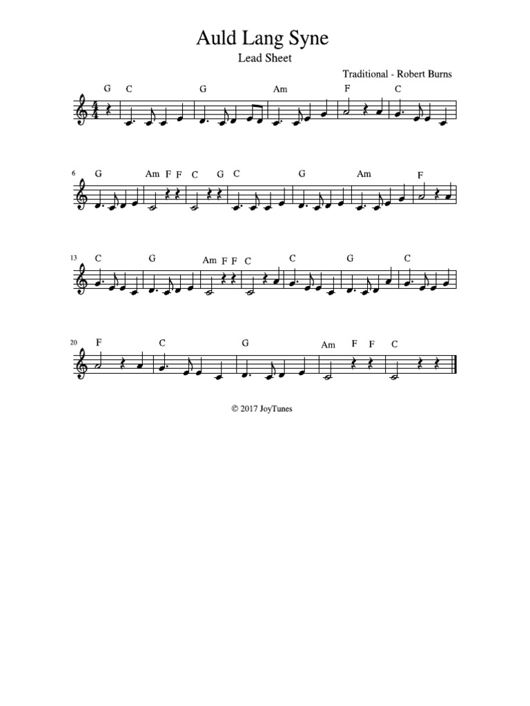 AuldLangSyne CMajor LeadSheet | PDF