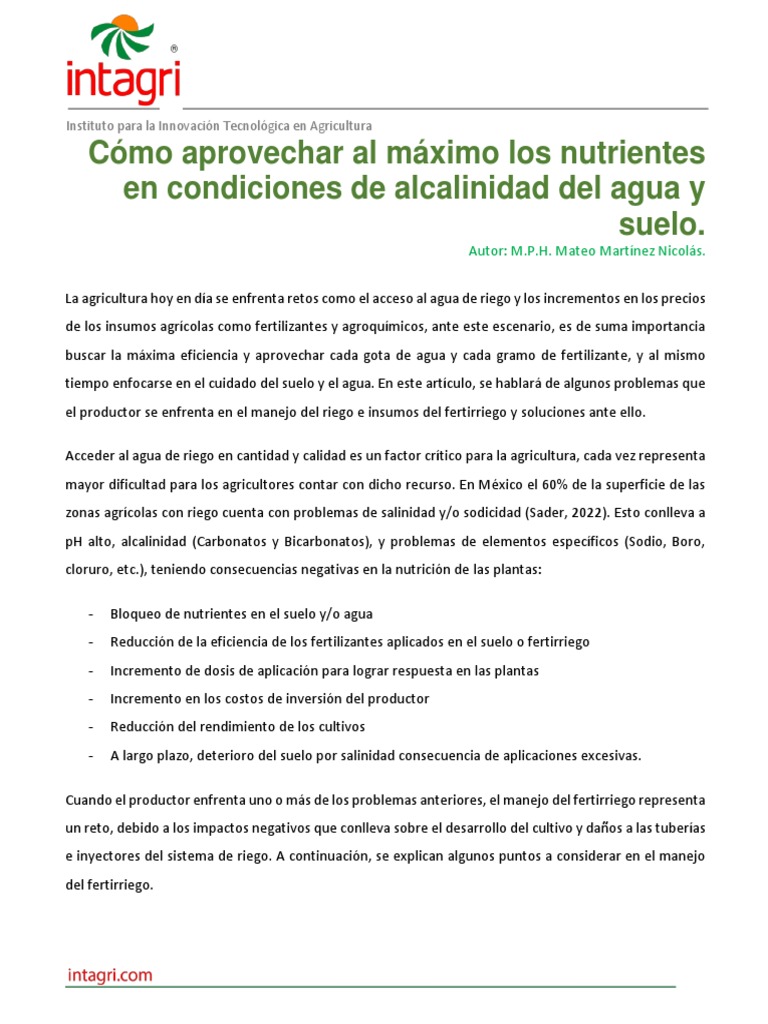 Como Aprovechar Al Maximo Los Nutrientes en Codiciones de Alcalinidad ...