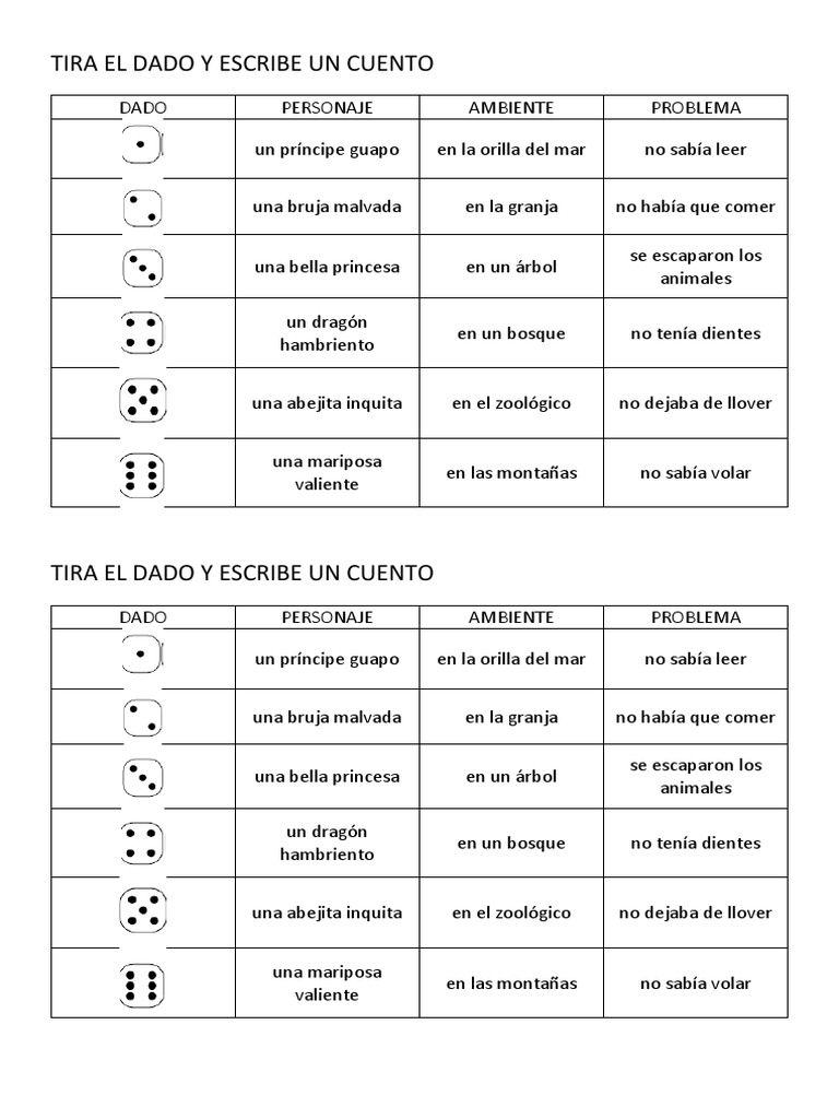 Tira El Dado y Escribe Un Cuento | PDF