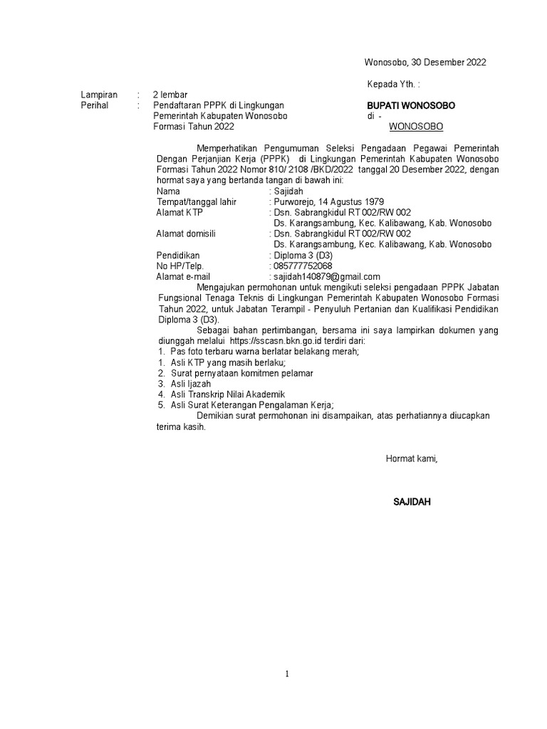 Pendaftaran PPPK Wonosobo 2022 | PDF | Karier & Perkembangan